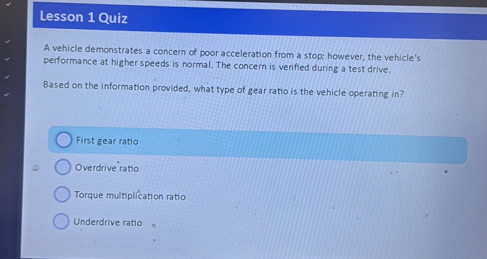 A vehicle demonstrates a concern of poor | StudyX