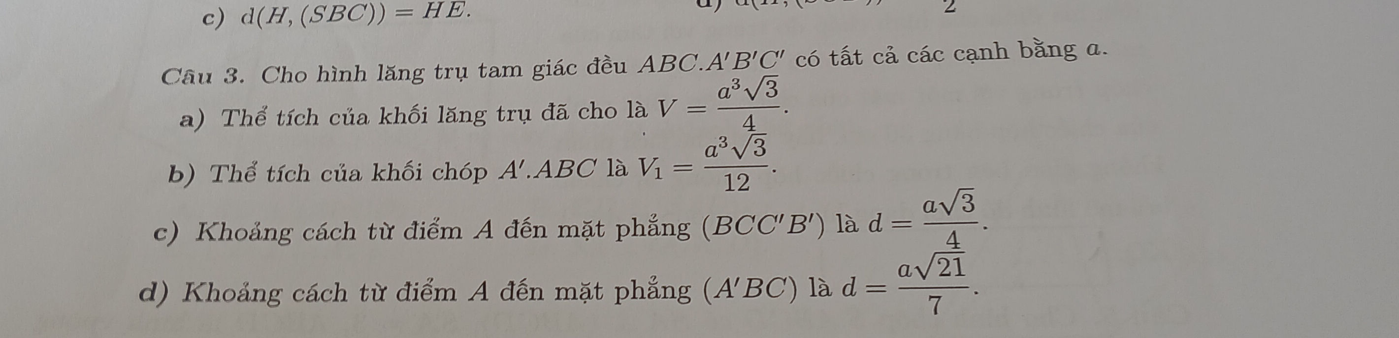 Câu 3. Cho hình lăng trụ tam giác đều | StudyX