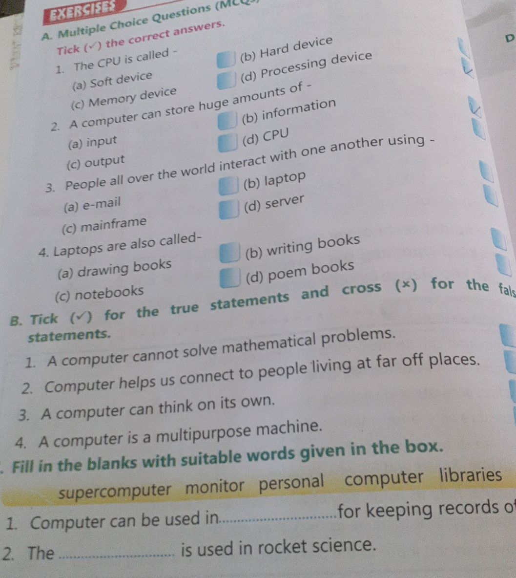 A. Multiple Choice Questions (MCQs) Tick ( ) | StudyX