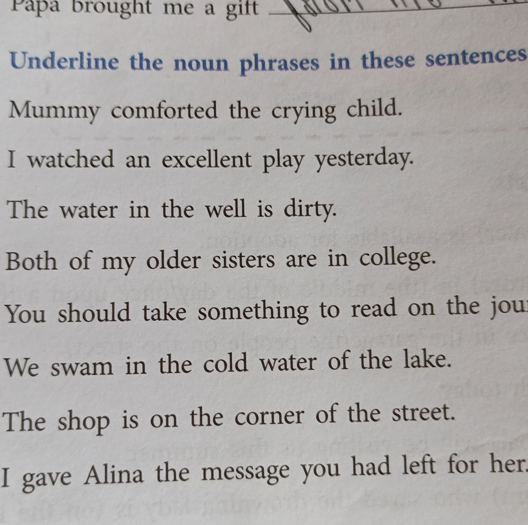 Underline the noun phrases in these | StudyX