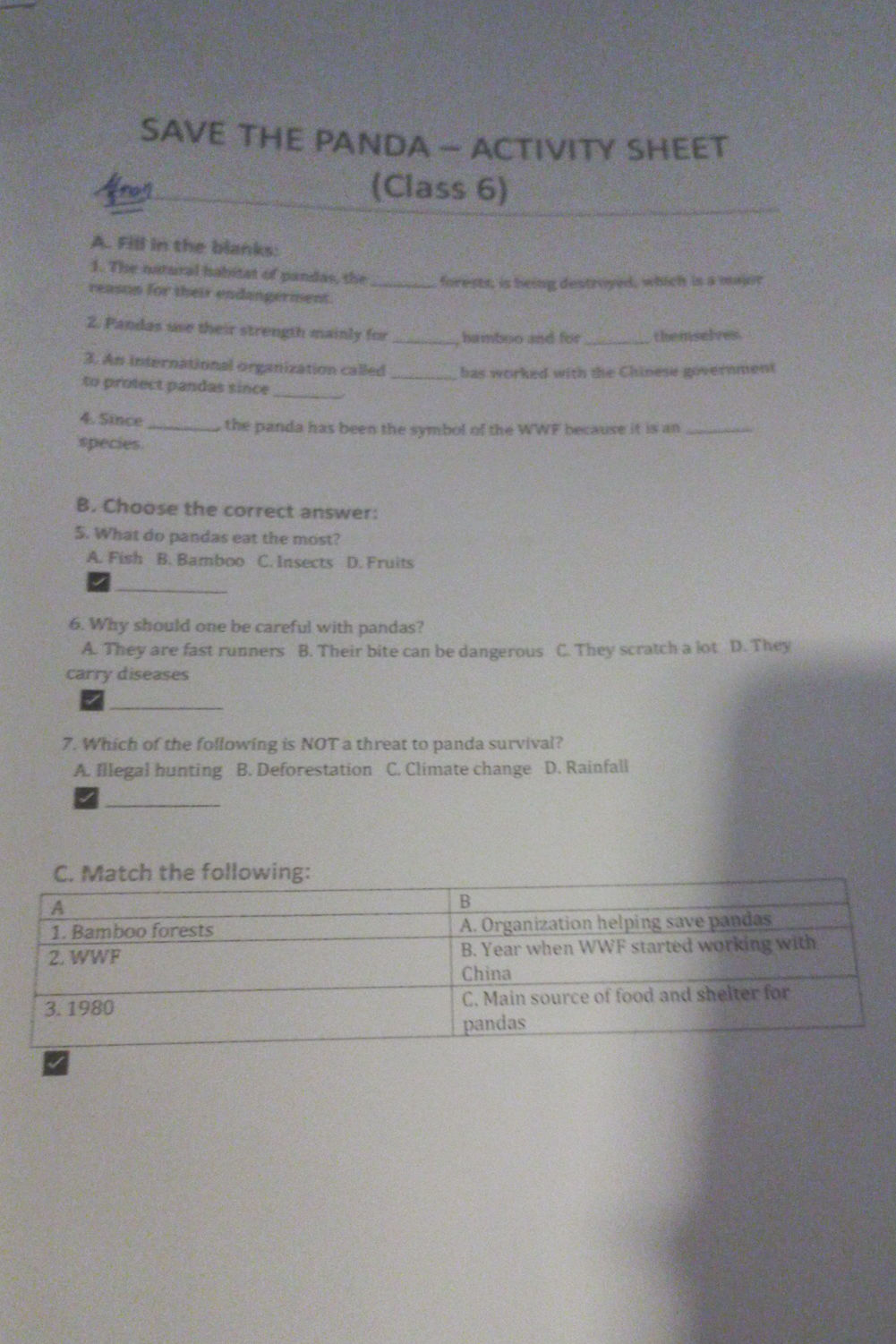 A. Fill in the blanks: 1. The natural | StudyX