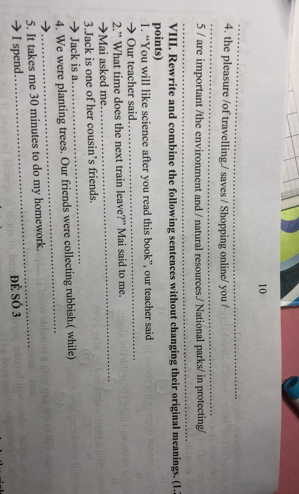 VIII. Rewrite and combine the following | StudyX