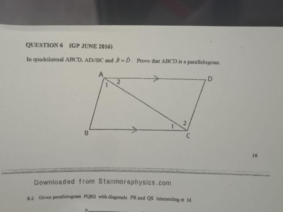 In quadrilateral ABCD, AD//BC and $ {B} = | StudyX