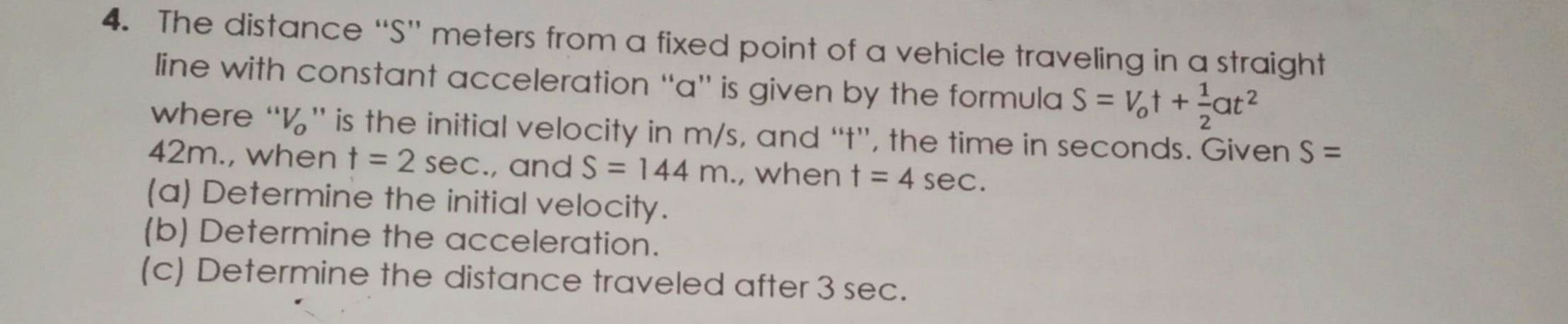 4. The distance "S" meters from a fixed | StudyX