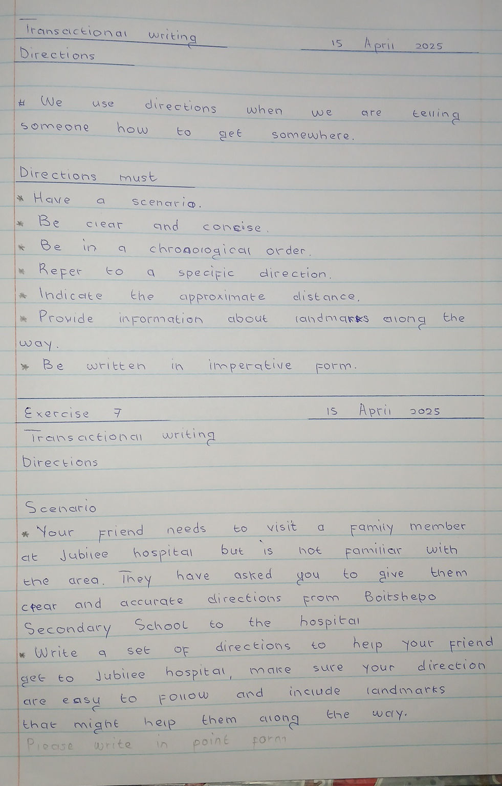 Exercise 7 Transactional writing Directions | StudyX