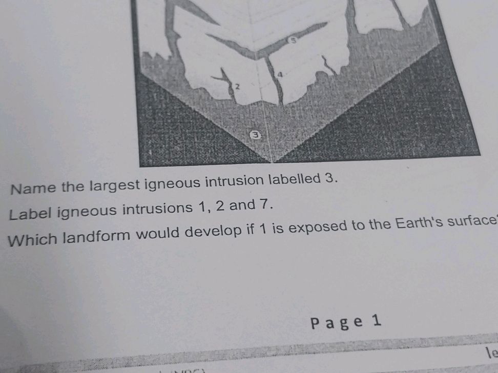 Name the largest igneous intrusion labelled | StudyX