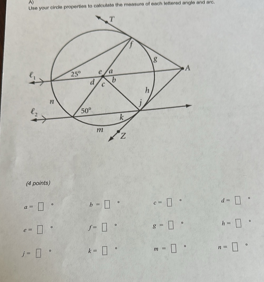 A) Use your circle properties to calculate | StudyX