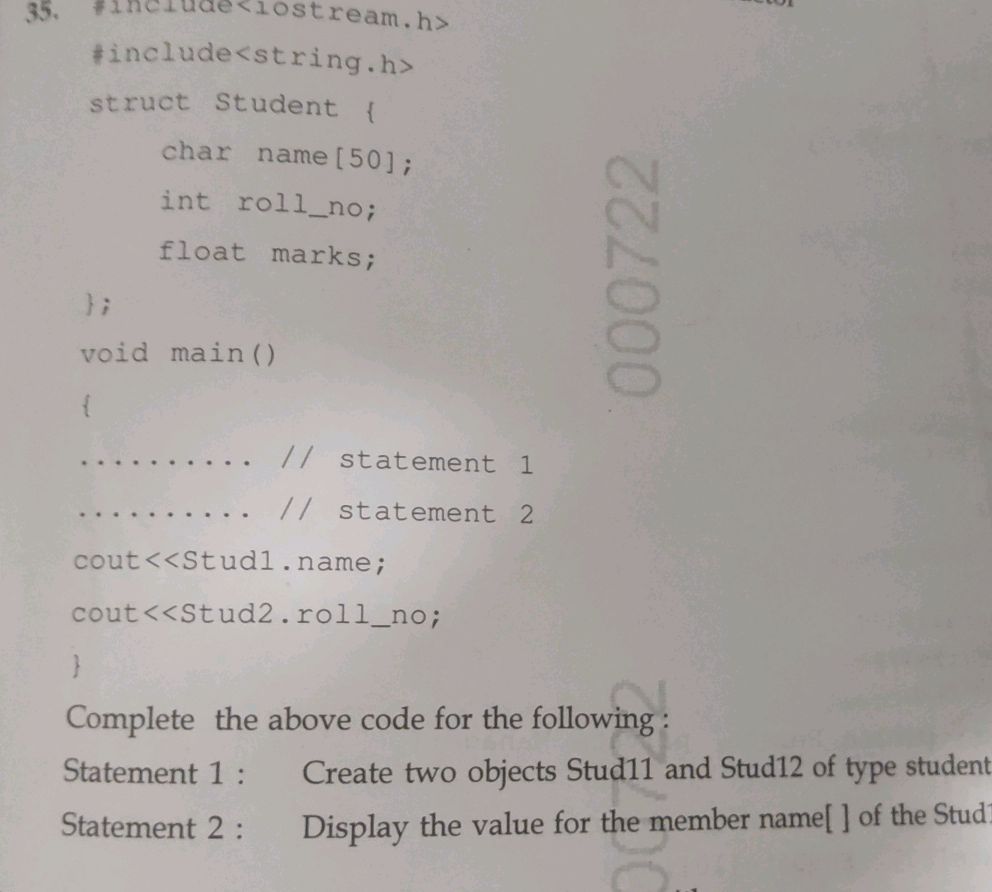 ```cpp #include #include struct Student { | StudyX