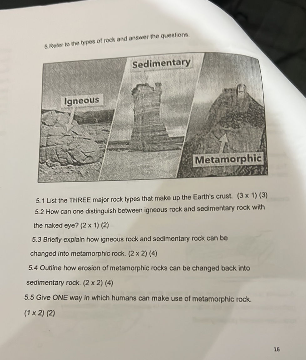 5. Refer to the types of rock and answer | StudyX