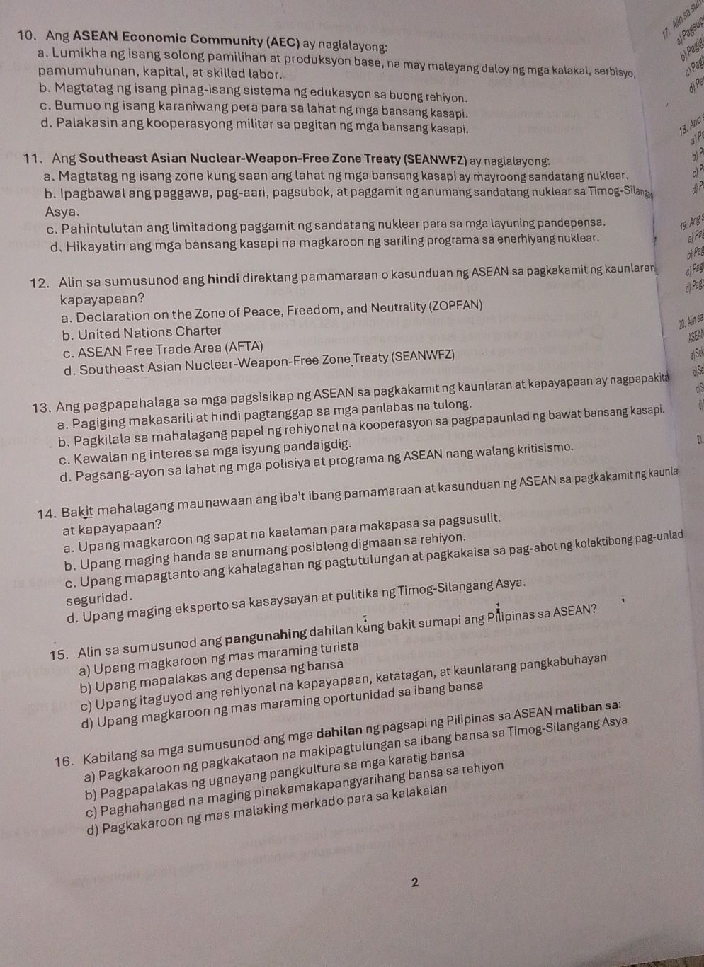 10. Ang ASEAN Economic Community (AEC) ay | StudyX