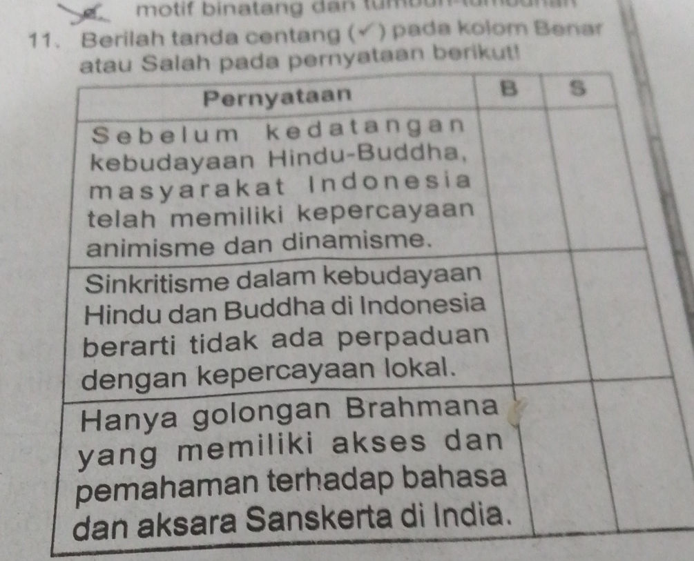 Berilah tanda centang ( ) pada kolom Benar | StudyX