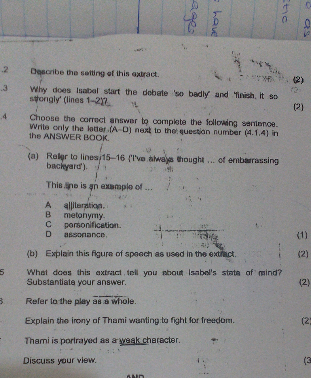 2. Describe the setting of this extract. 3. | StudyX