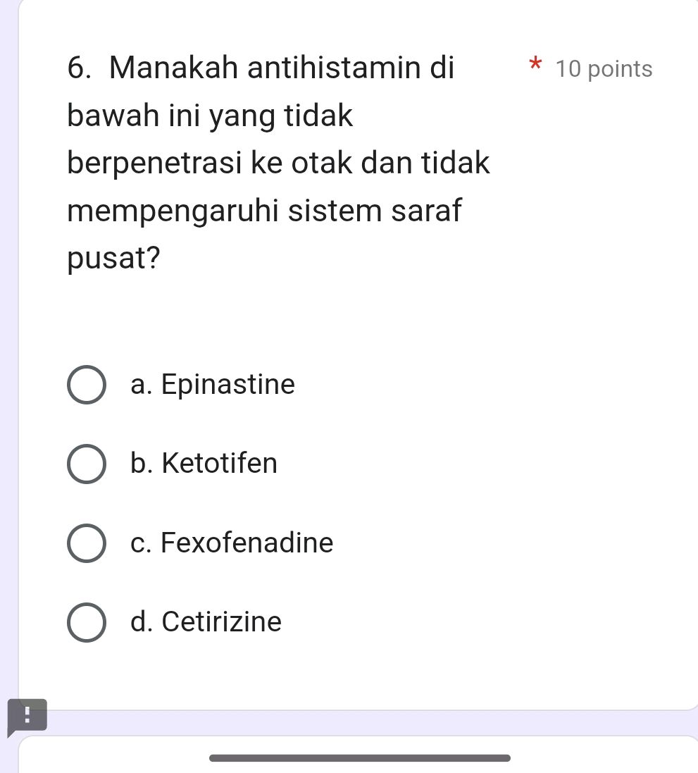 6. Manakah antihistamin di bawah ini yang | StudyX