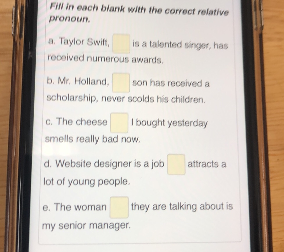 Fill in each blank with the correct relative | StudyX