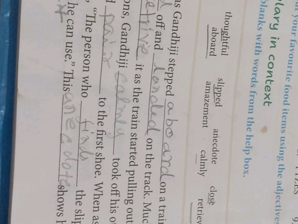 •lary in context blanks with words from the | StudyX