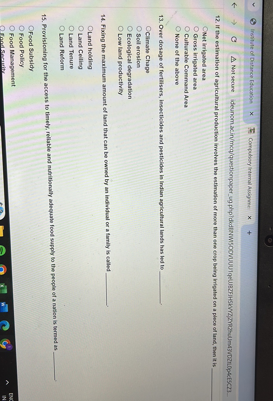12. If the estimation of agricultural | StudyX