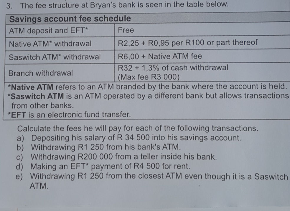 3. The fee structure at Bryan's bank is seen | StudyX