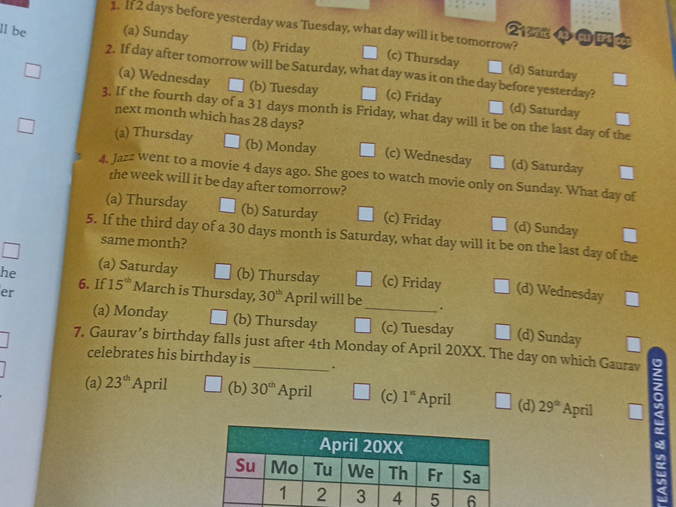 1. If 2 days before yesterday was Tuesday, | StudyX