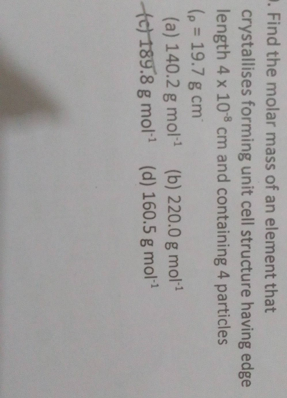 1. Find the molar mass of an element that | StudyX