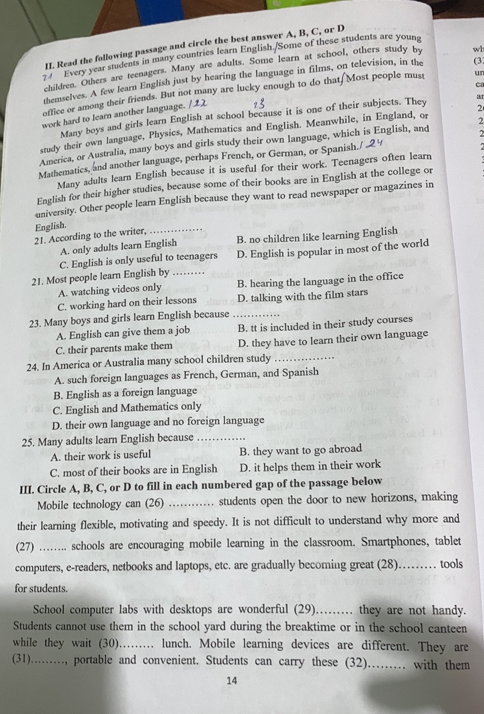 II. Read the following passage and circle | StudyX