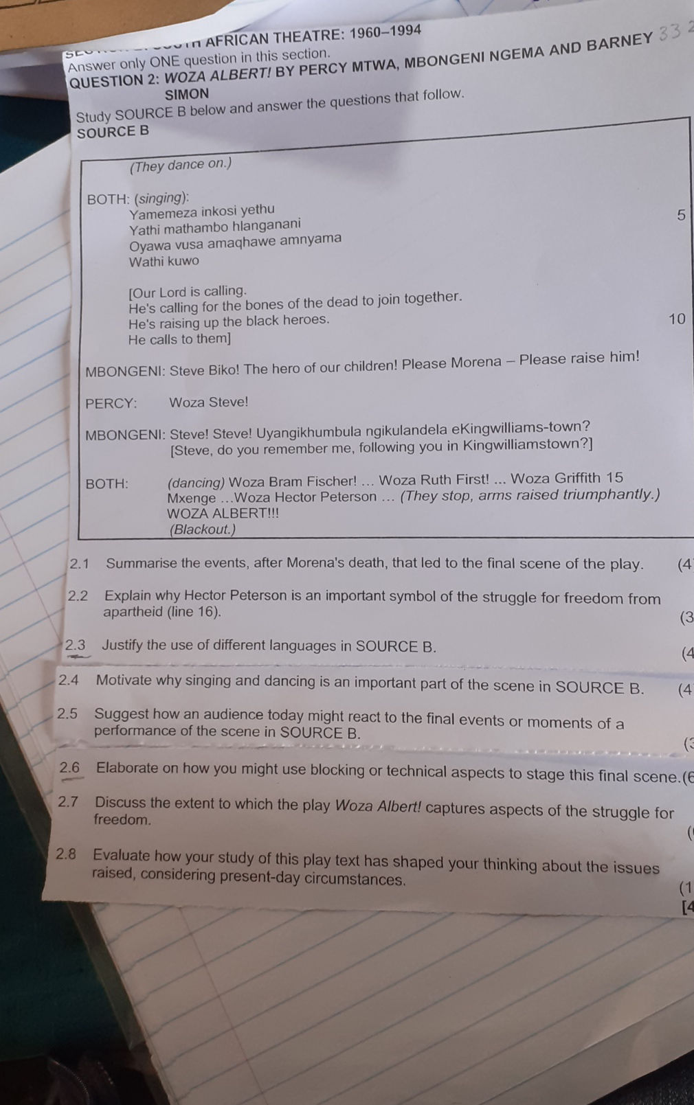 QUESTION 2: WOZA ALBERT! BY PERCY MTWA, | StudyX