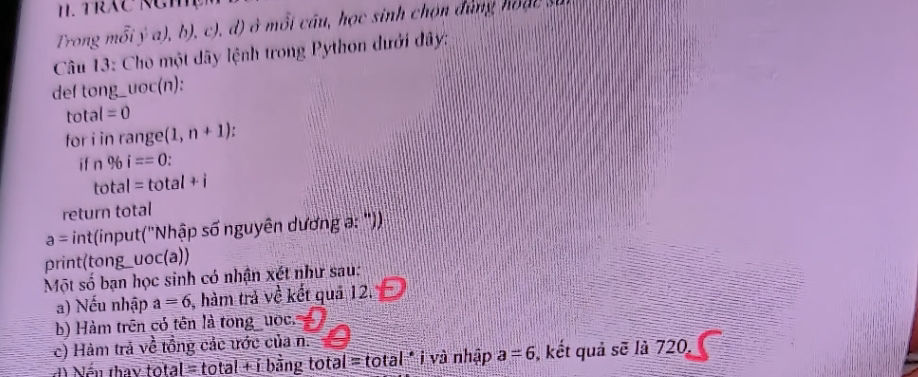 Câu 13: Cho một dãy lệnh trong Python dưới | StudyX