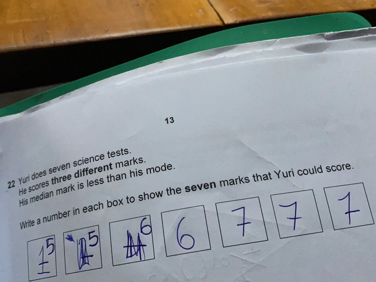 22 Yuri does seven science tests. He scores | StudyX