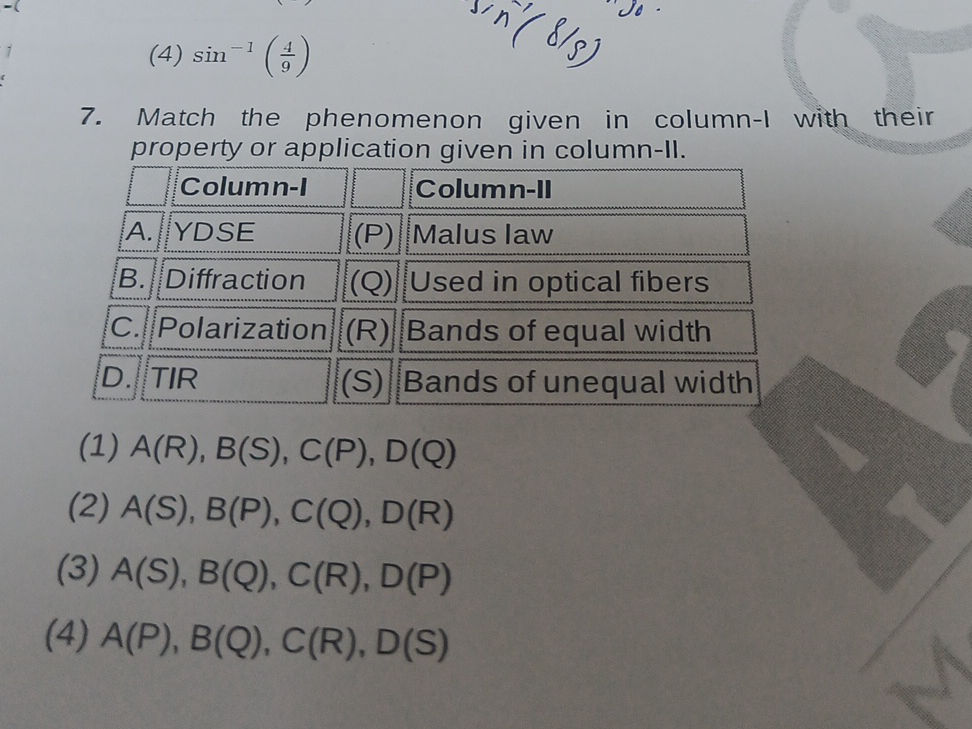 7. Match the phenomenon given in column-I | StudyX
