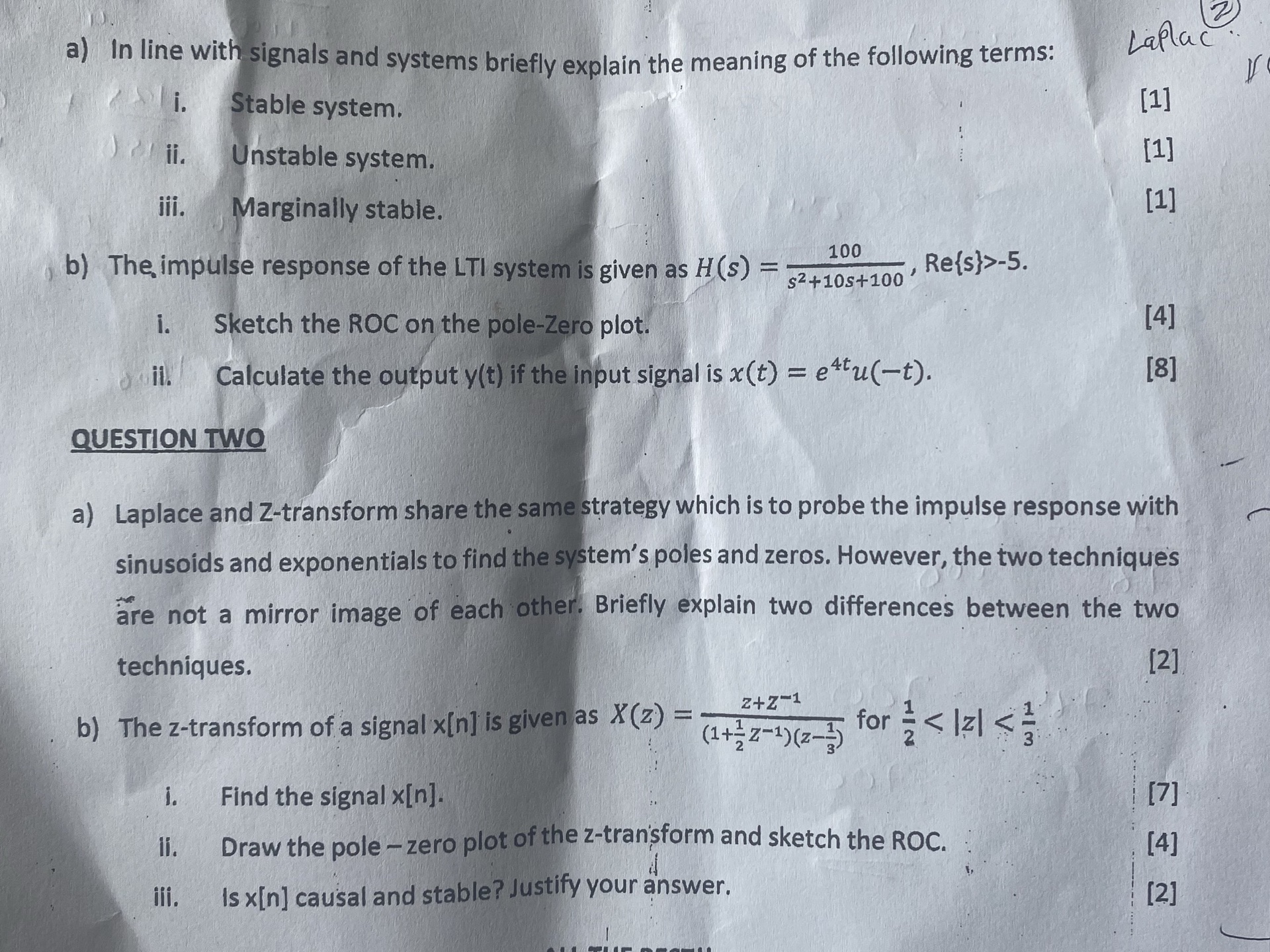 a) In line with signals and systems briefly | StudyX