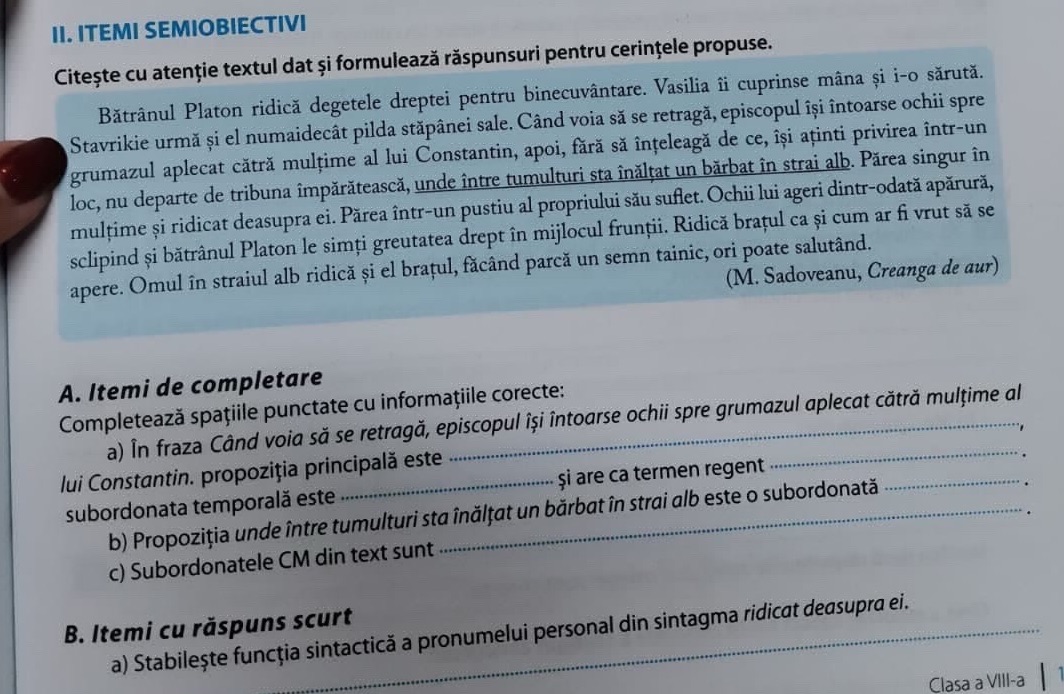 A. Itemi de completare Completează spațiile | StudyX
