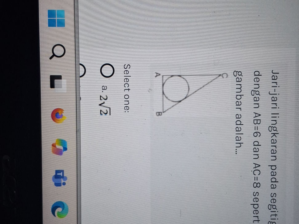Jari-jari lingkaran pada segitiga dengan | StudyX