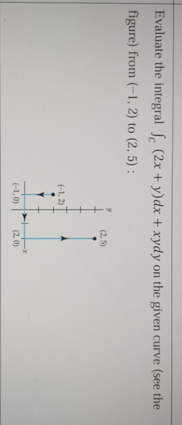 Evaluate the integral $ _c (2x + y)dx + | StudyX