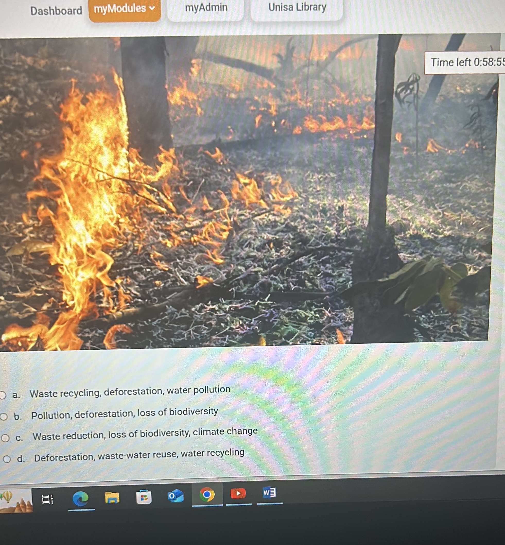 a. Waste recycling, deforestation, water | StudyX