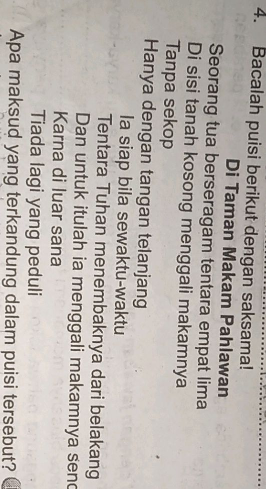 4. Bacalah puisi berikut dengan saksama! Di | StudyX