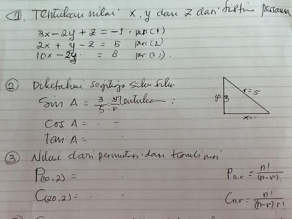 1. Tentukan nilai x, y dan z dari sistem | StudyX