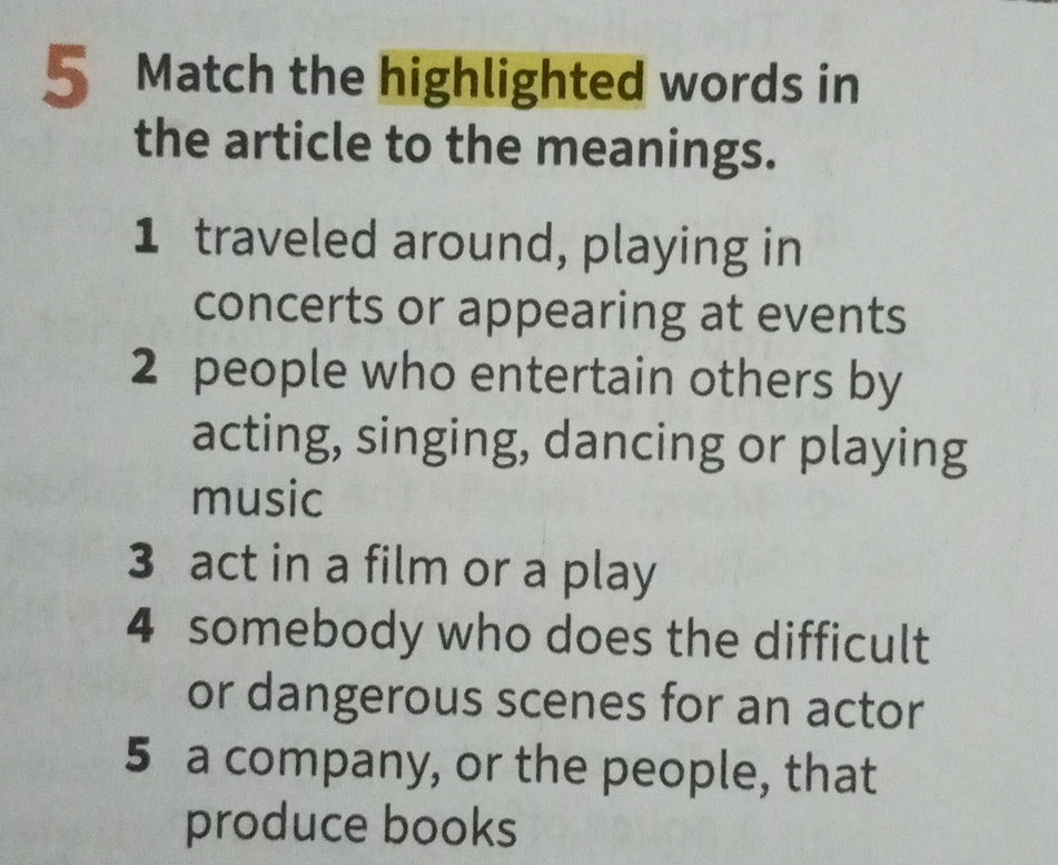 5 Match the highlighted words in the article | StudyX