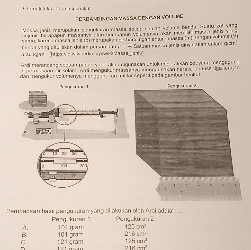 Massa jenis merupakan perbandingan antara | StudyX