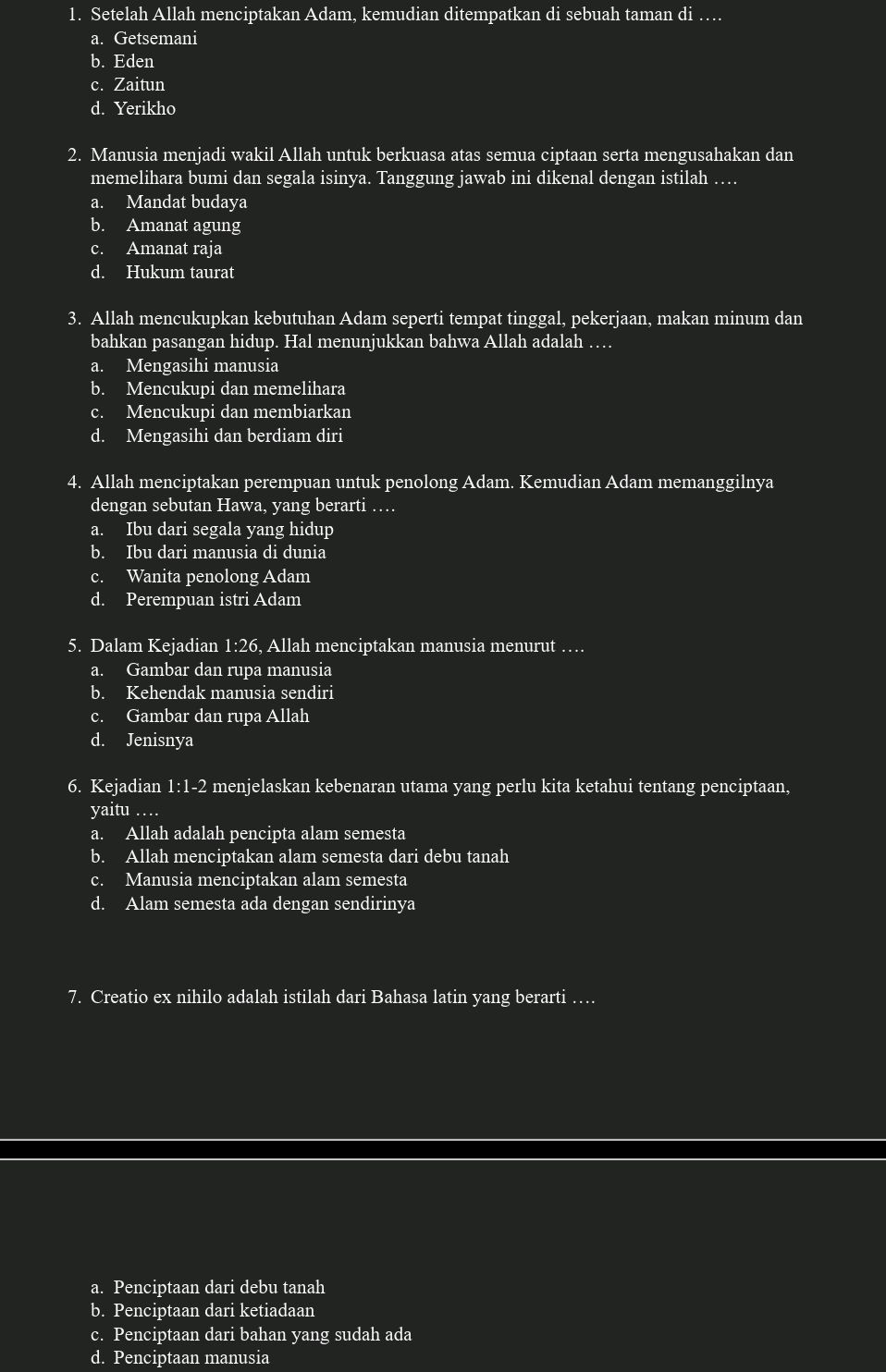 1. Setelah Allah menciptakan Adam, kemudian | StudyX