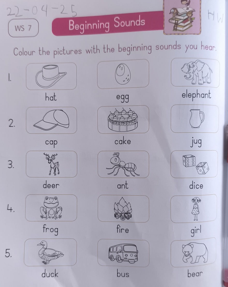 Colour the pictures with the beginning | StudyX