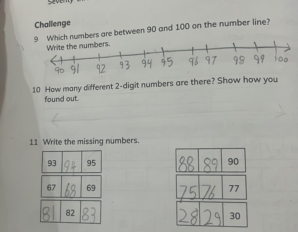9 Which numbers are between 90 and 100 on | StudyX