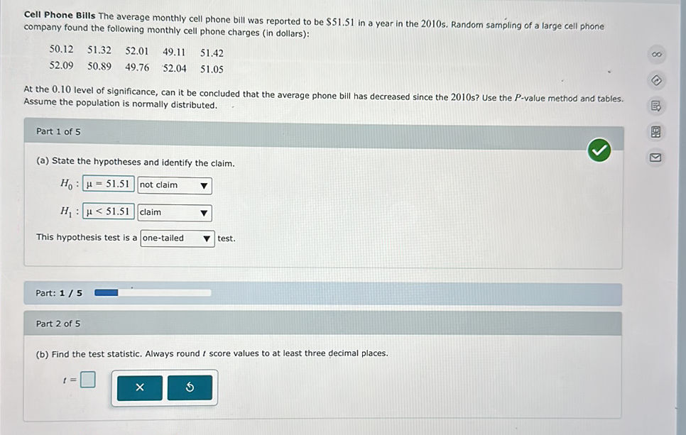 Cell Phone Bills The average monthly cell | StudyX