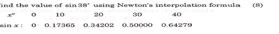 Find the value of sin 38° using Newton's | StudyX
