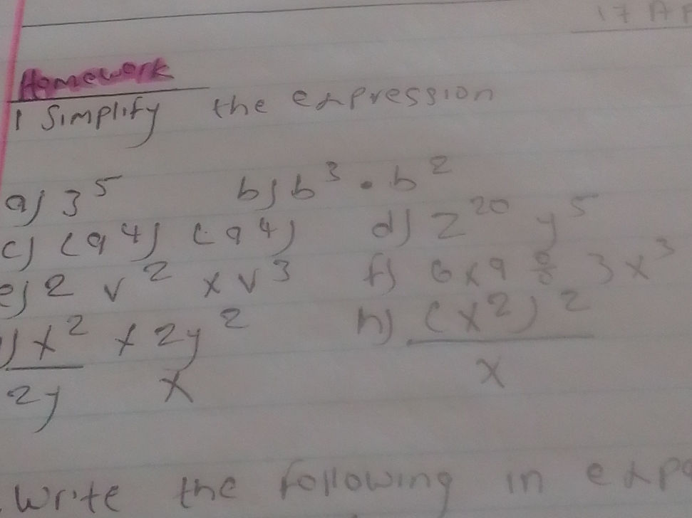 1 Simplify the expression a) $3^5$ b) $b | StudyX