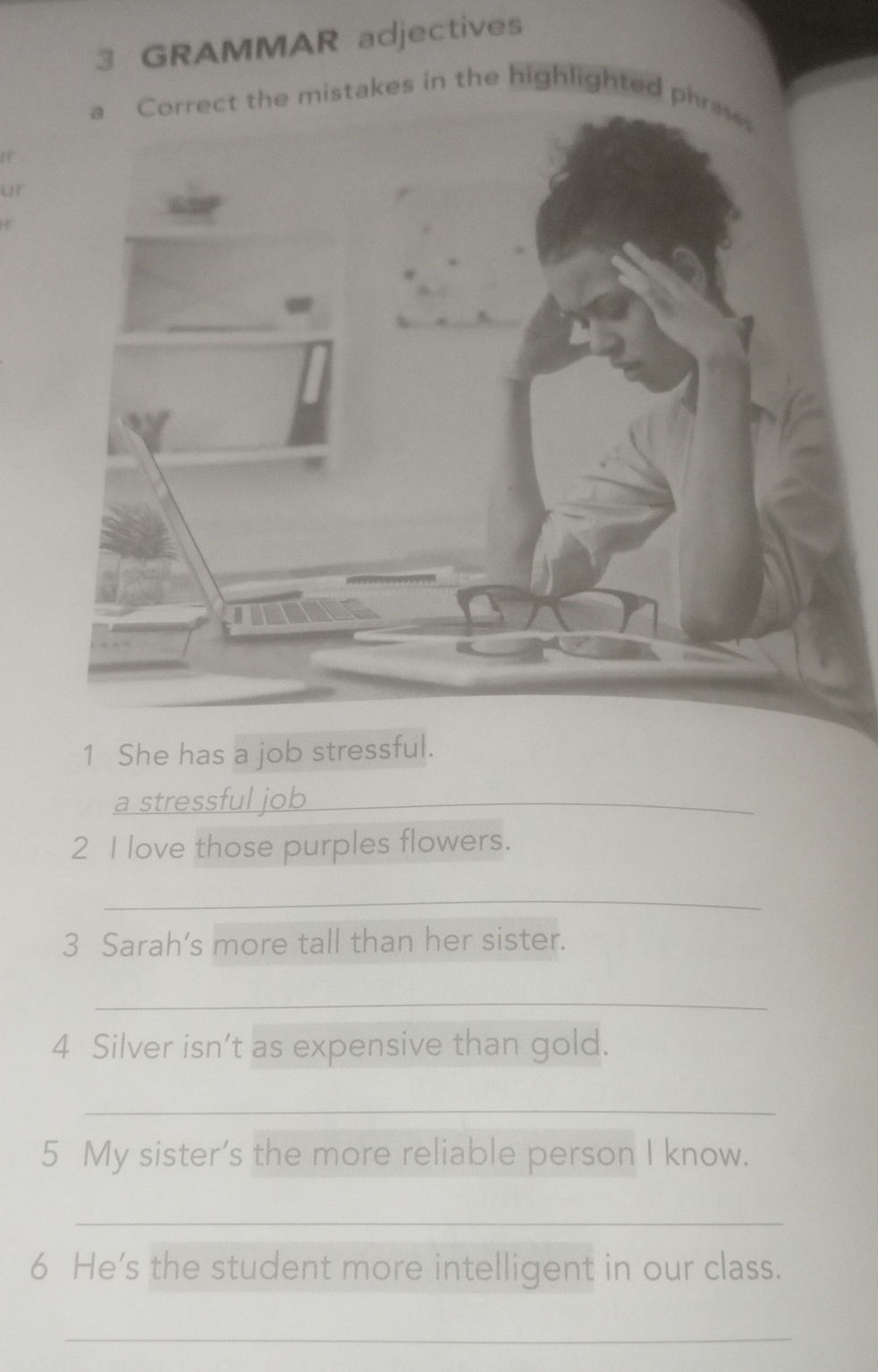 3 GRAMMAR adjectives a Correct the mistakes | StudyX