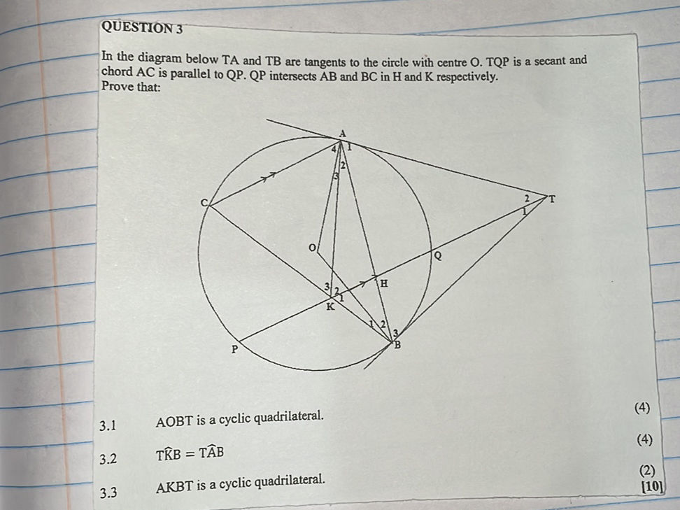 QUESTION 3 In the diagram below TA and TB | StudyX