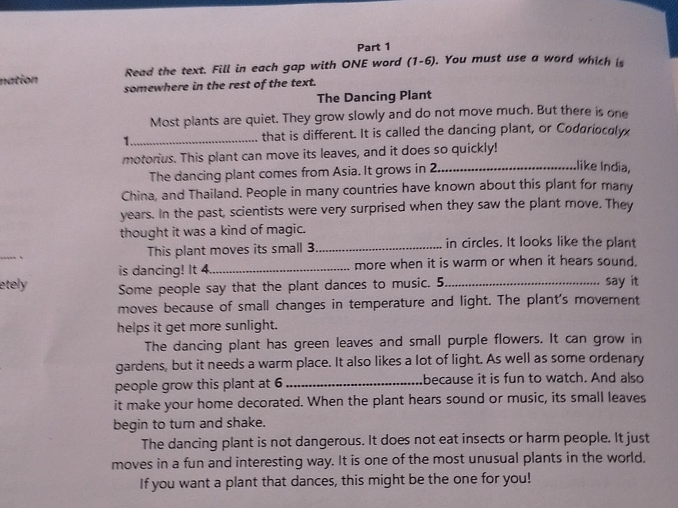 Part 1 Read the text. Fill in each gap with | StudyX