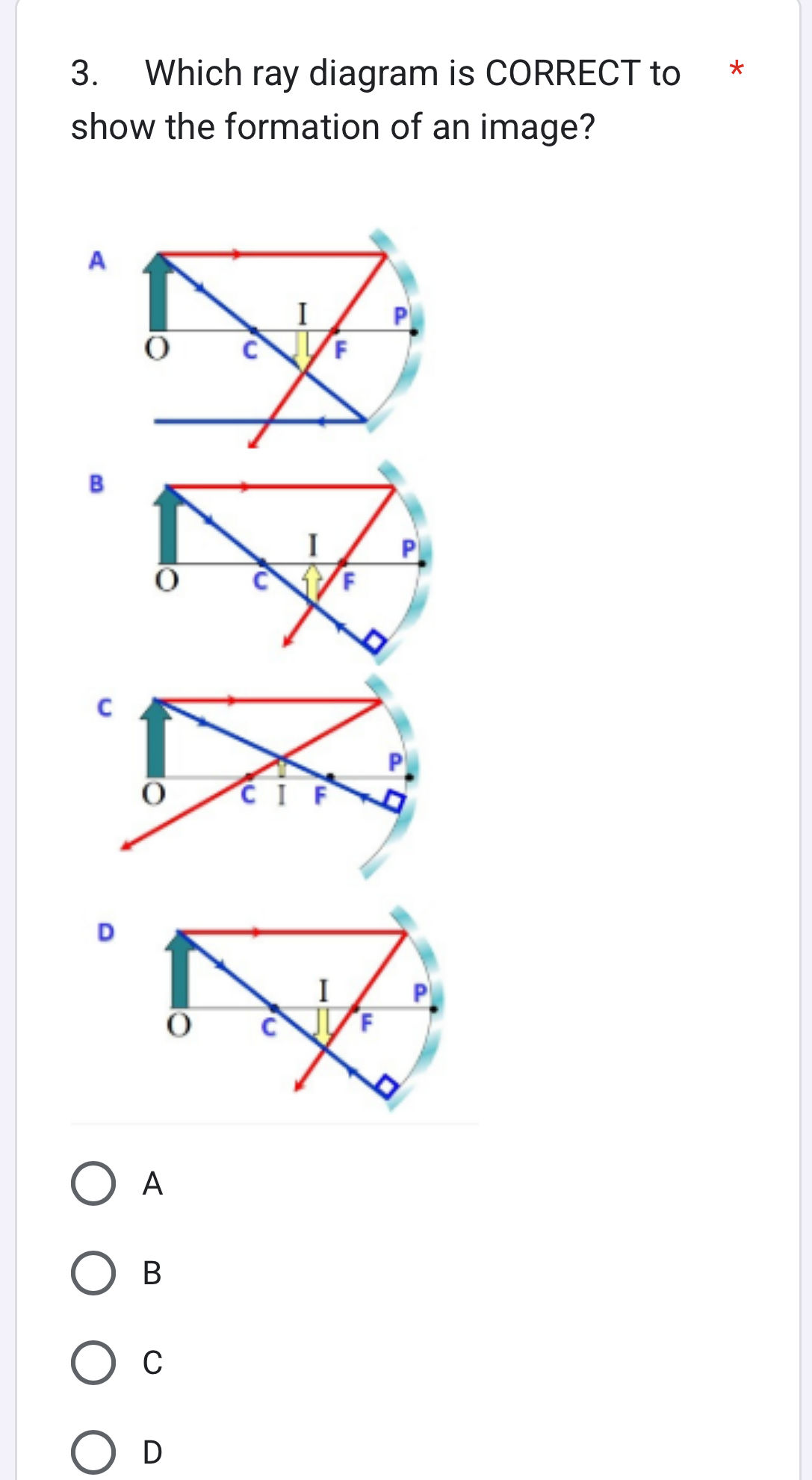3. Which ray diagram is CORRECT to show the | StudyX