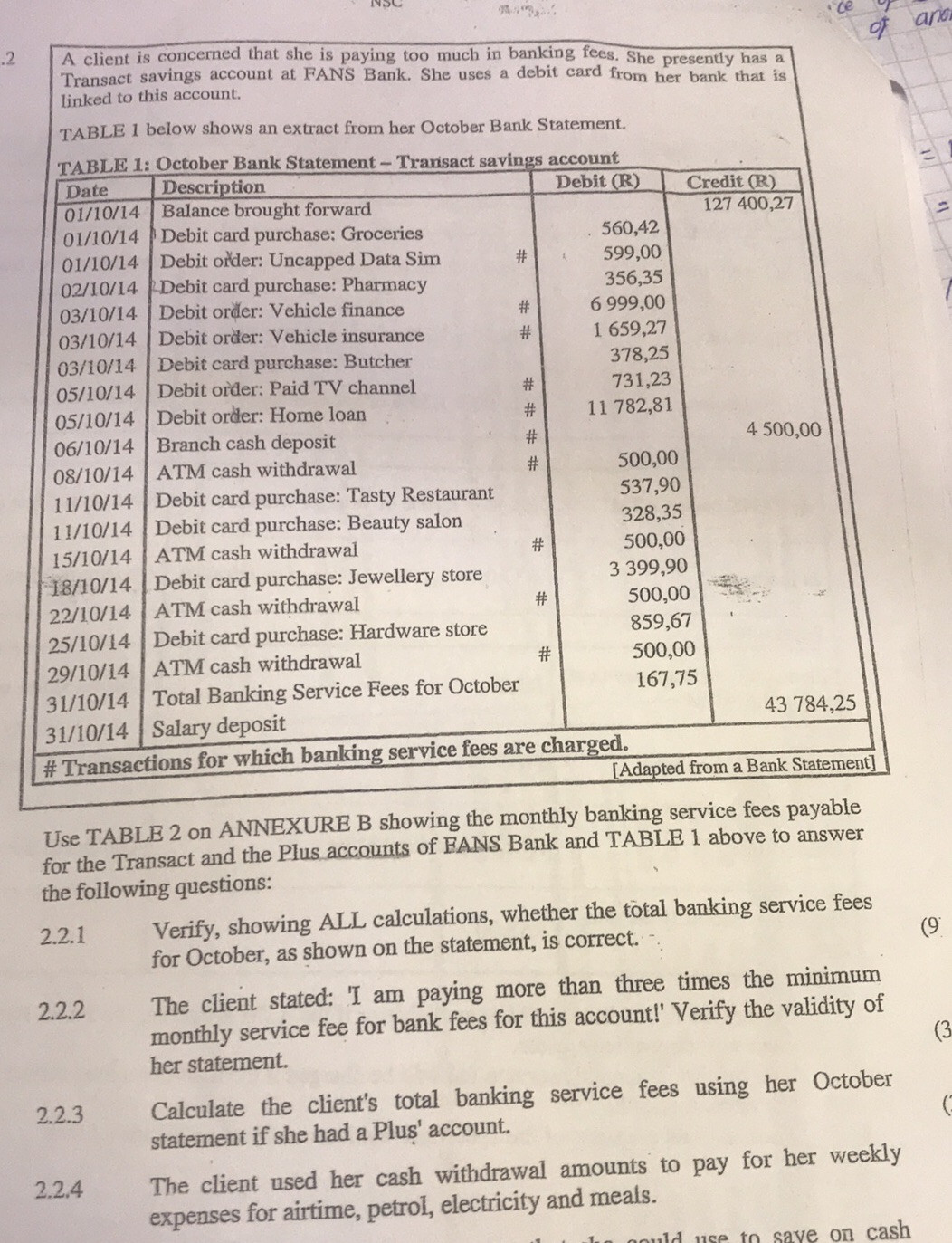 TABLE 1: October Bank Statement - Transact | StudyX