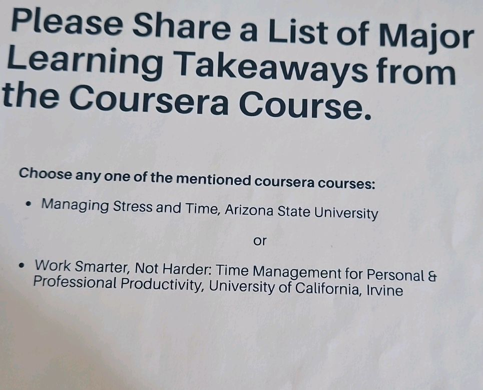 Please Share a List of Major Learning | StudyX