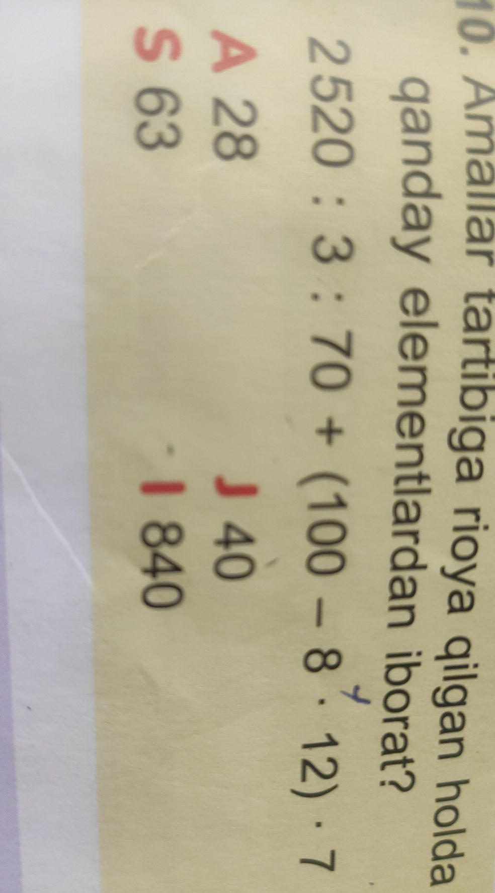 10. Amallar tartibiga rioya qilgan holda | StudyX